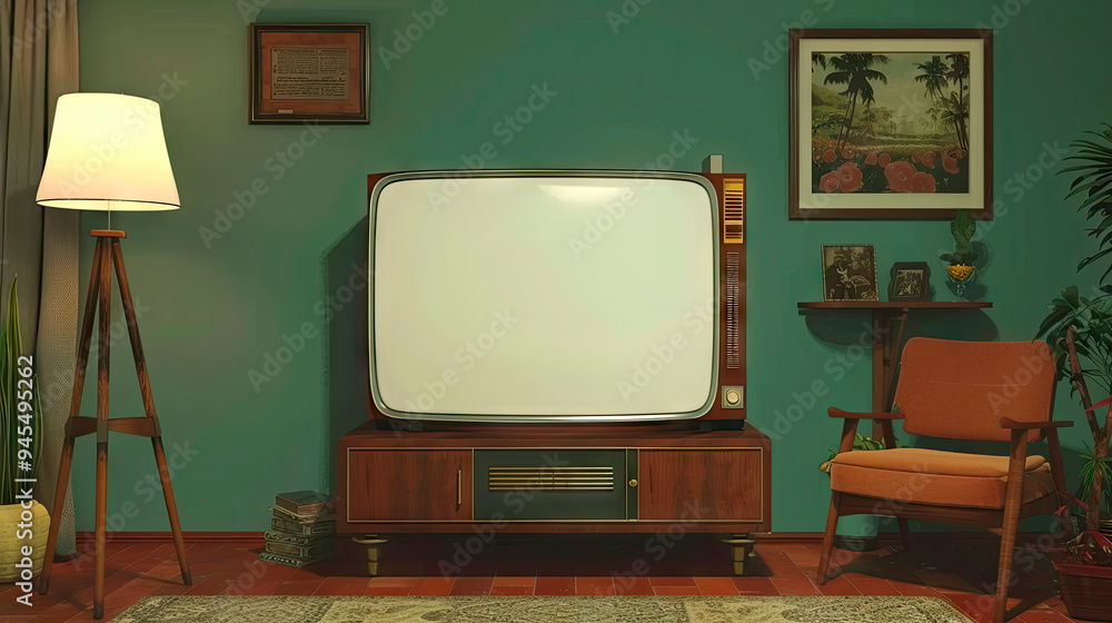 footage Dated TV Set with Screen Mock Up Template Display, living room ...