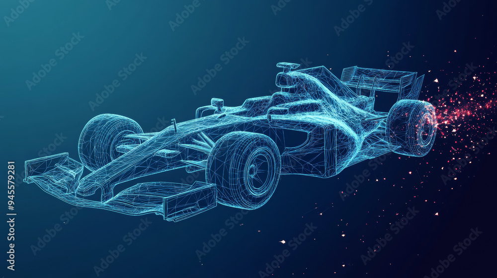 A polygonal F1 car designed to represent speed, featuring a vector ...