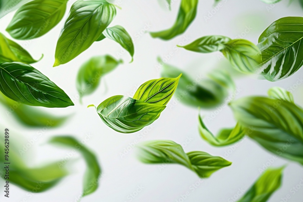 vibrant green leaves swirling gracefully in the air, capturing the ...