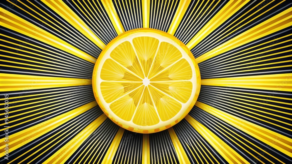 Vibrant yellow lemon slice bursting forth from a stylized geometric ...