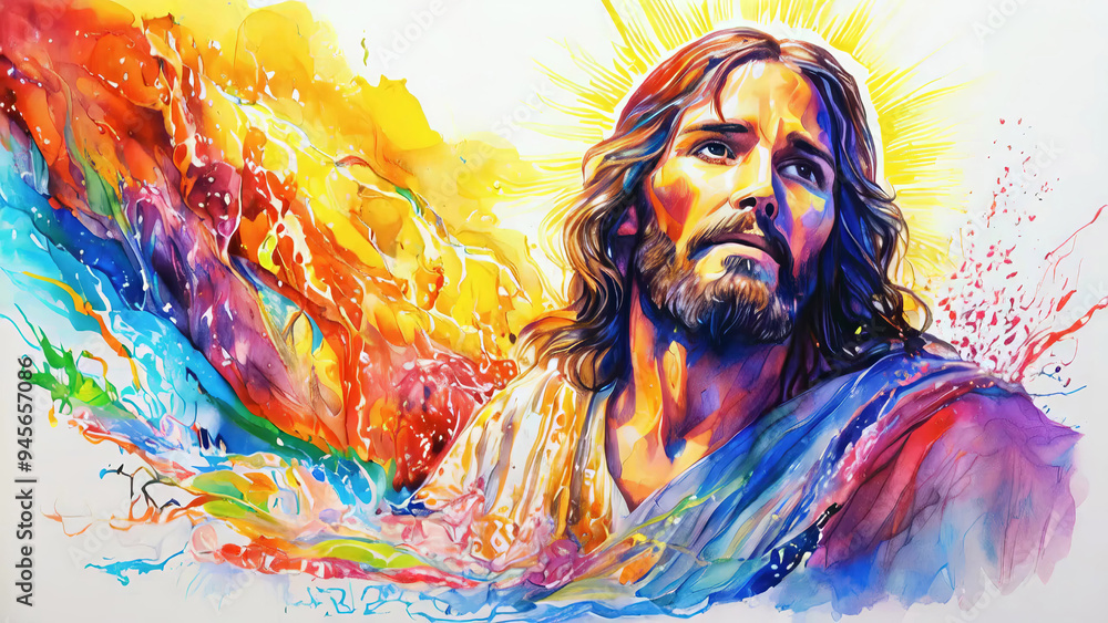 Baptism of Jesus Christ in the Jordan River, depicting a biblical scene ...