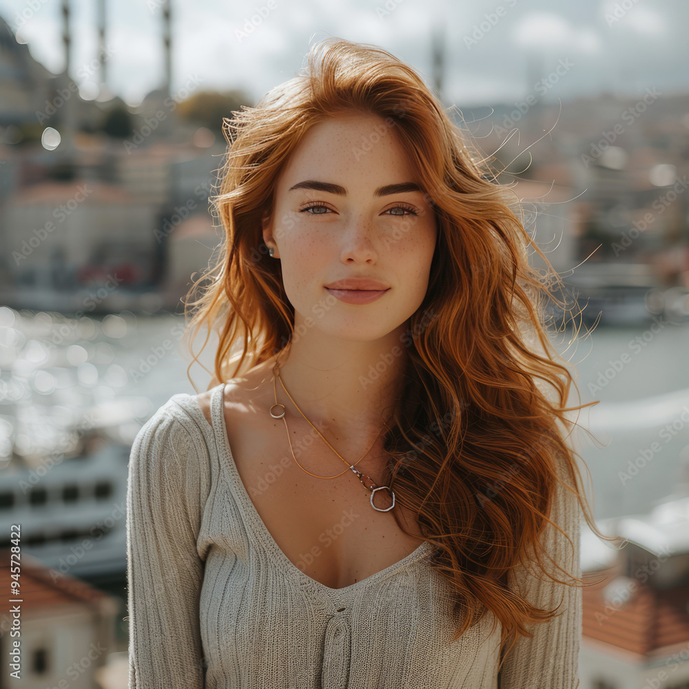Stock-Foto red hair fashionista Instagram influencer woman with nice ...