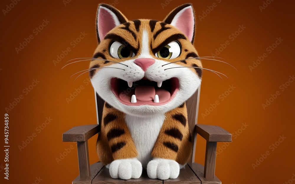 Isolated and Abstract 3D Angry Cat Mascot Illustration with Bold ...