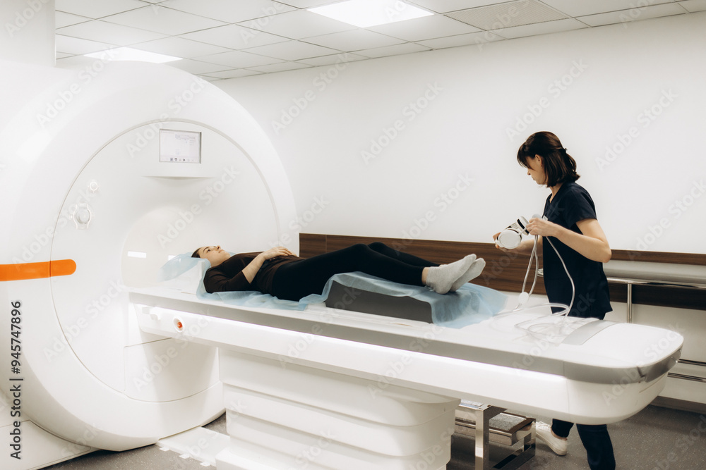 Patient is getting recommendations from doctor before MRI procedure ...