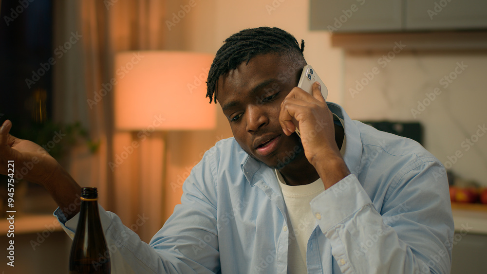 Drunk alcoholism addicted African American man guy male drinking ...