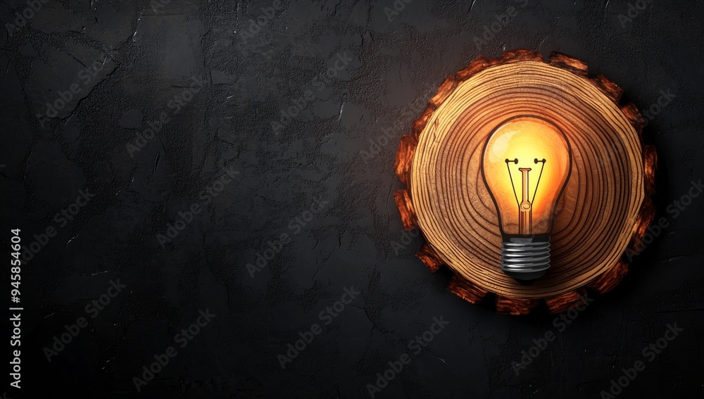 The concept of a light bulb embedded in a log symbolizes innovation ...