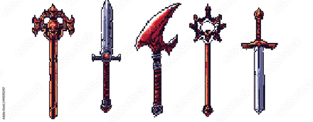 8bits Pixel art sprite sheet of fantasy weapons in RPG Games Stock ...