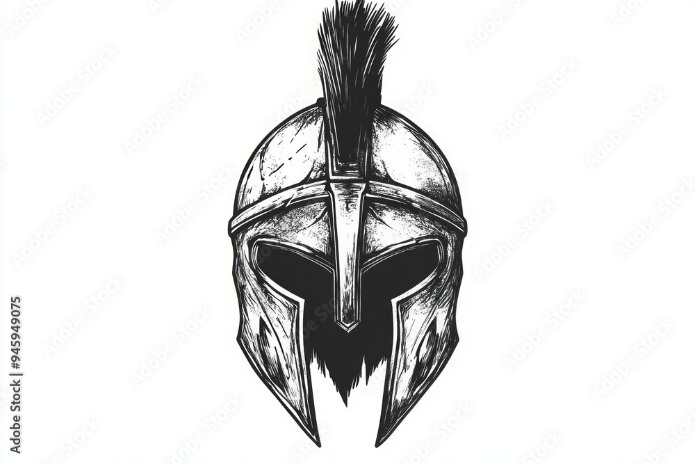 Pencil drawing spartan helmet on white background black and white ...