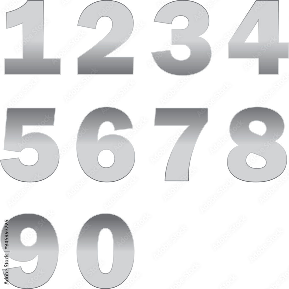 Silver Metal Number 1 to 10, one to ten number in Silver Color ...