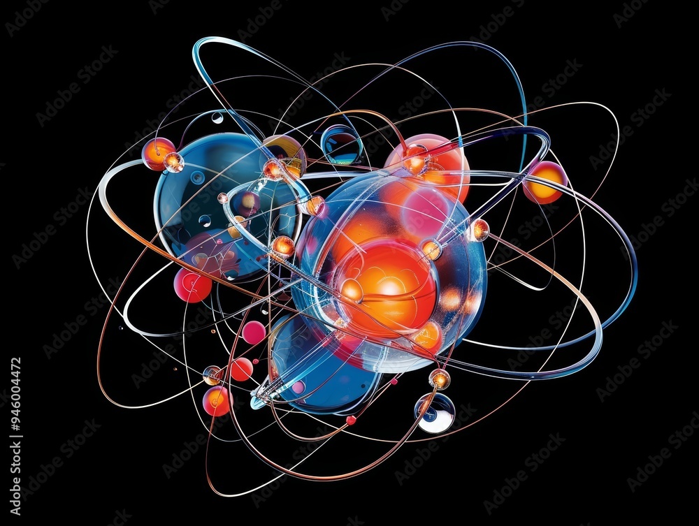 Vibrant Scientific Illustration Depicting Atomic Structure with Labeled ...