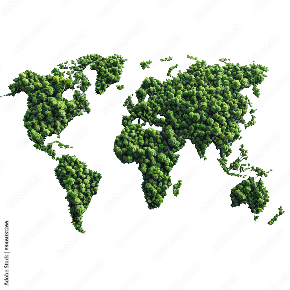 3D World Map Forest Isolated on Transparent or White Background, PNG ...