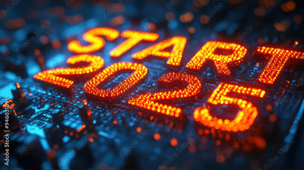 "START 2025" is everywhere. 2025 is written with LED lights. Stock ...