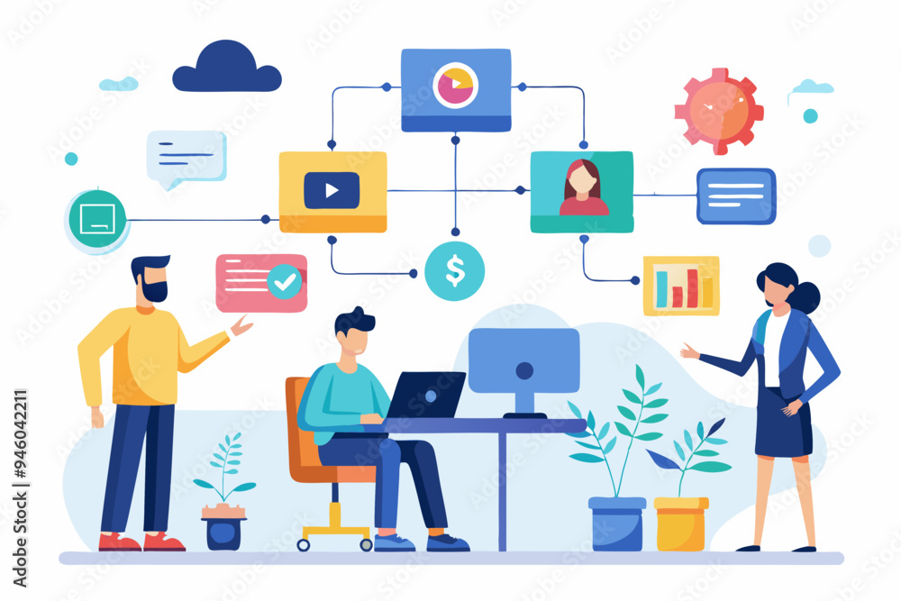 Office workflow diagram, working process, organization chart or ...