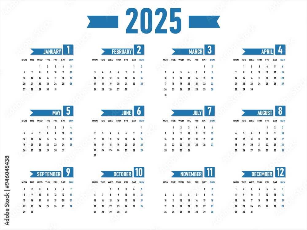 2025 Calendar template, Calendar 2025 design vector, unique design ...