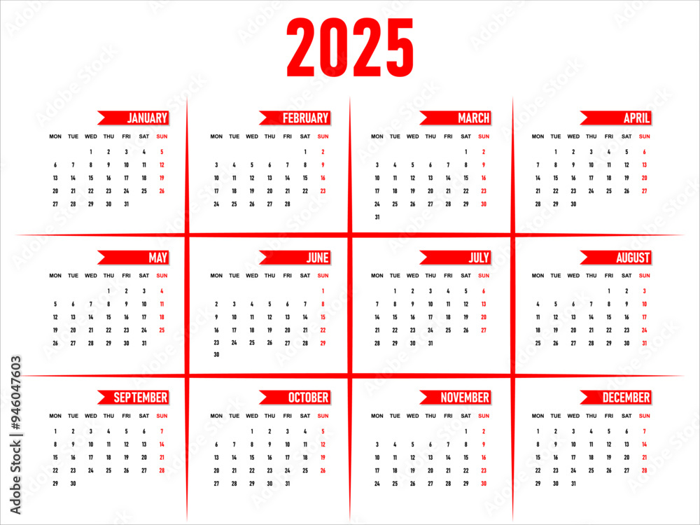 2025 Calendar template, Calendar 2025 design vector, unique design ...
