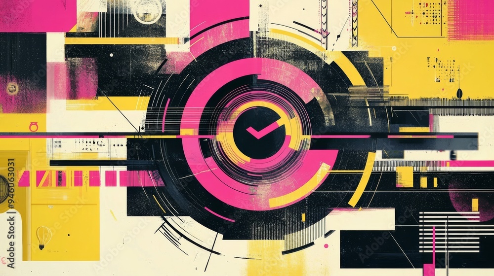 With a circular target at its center, this collage illustrates ...