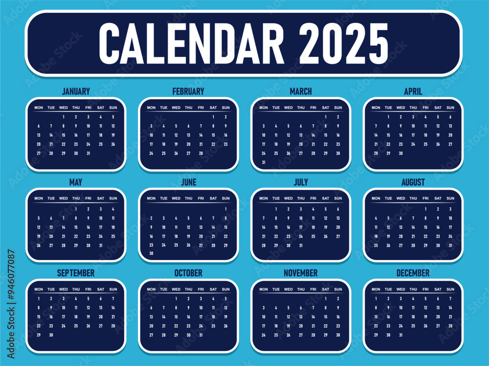 Vector de Stock 2025 Calendar template, Calendar 2025 design vector ...