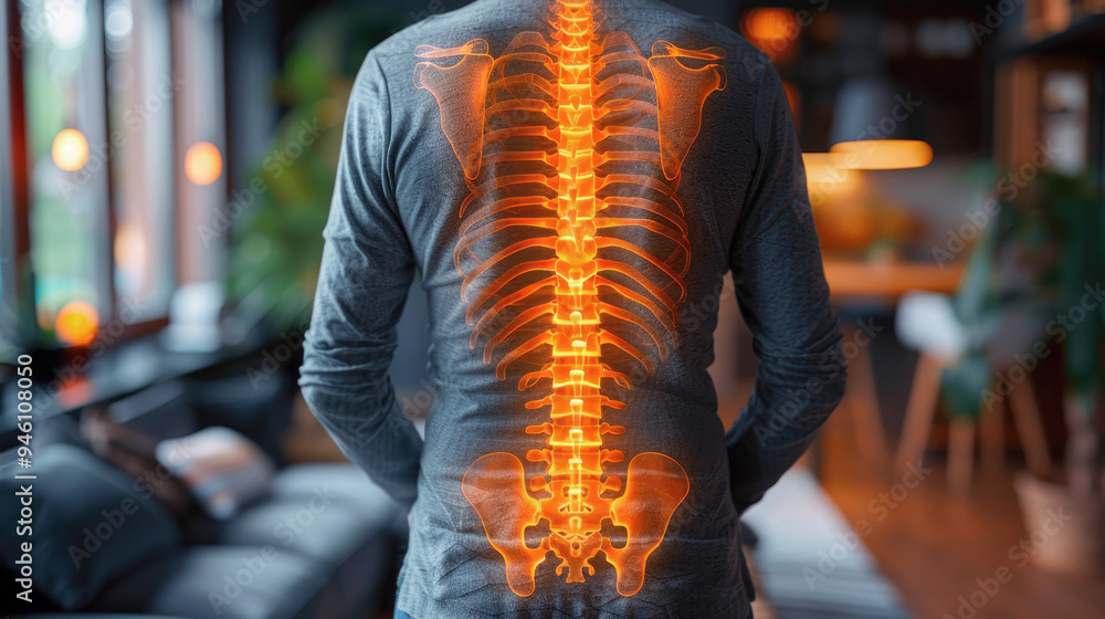 Illustration of the spine, intervertebral pain, intervertebral hernia ...