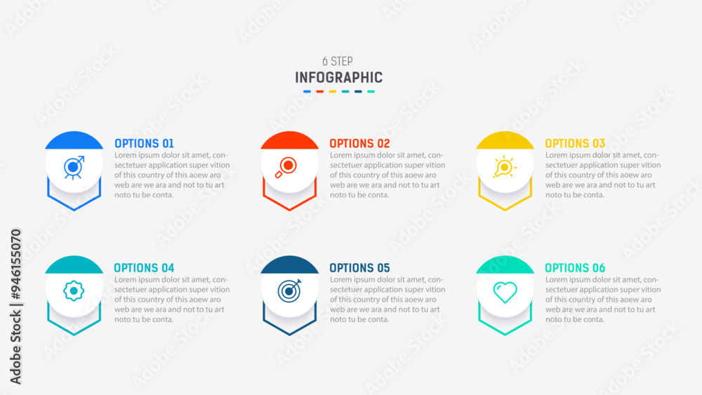 Business infographics design for Six Step, option, parts or process ...