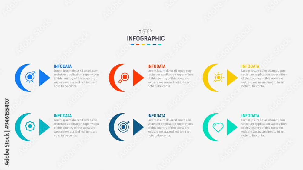 Business infographics design for Six Step, option, parts or process ...