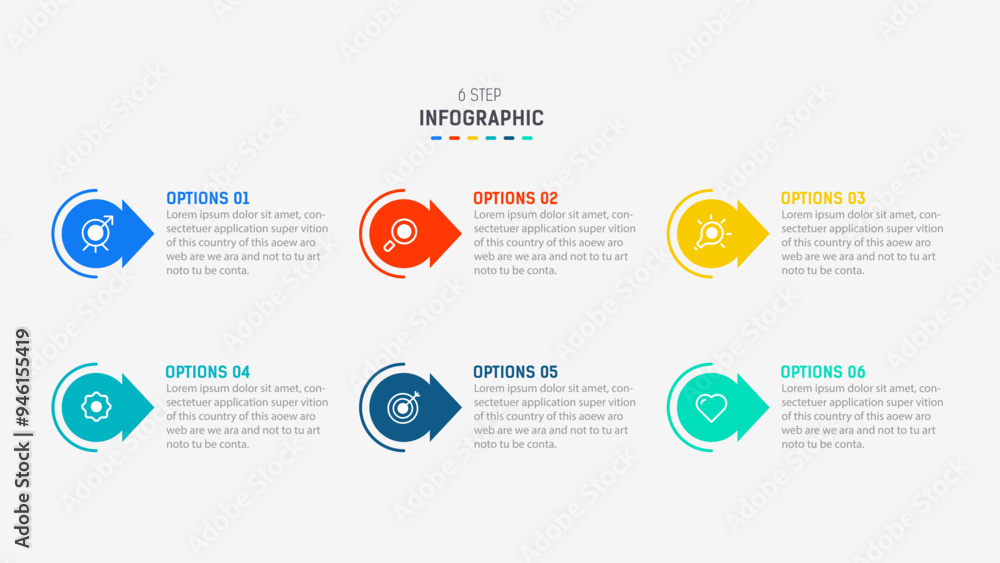 Business infographics design for Six Step, option, parts or process ...