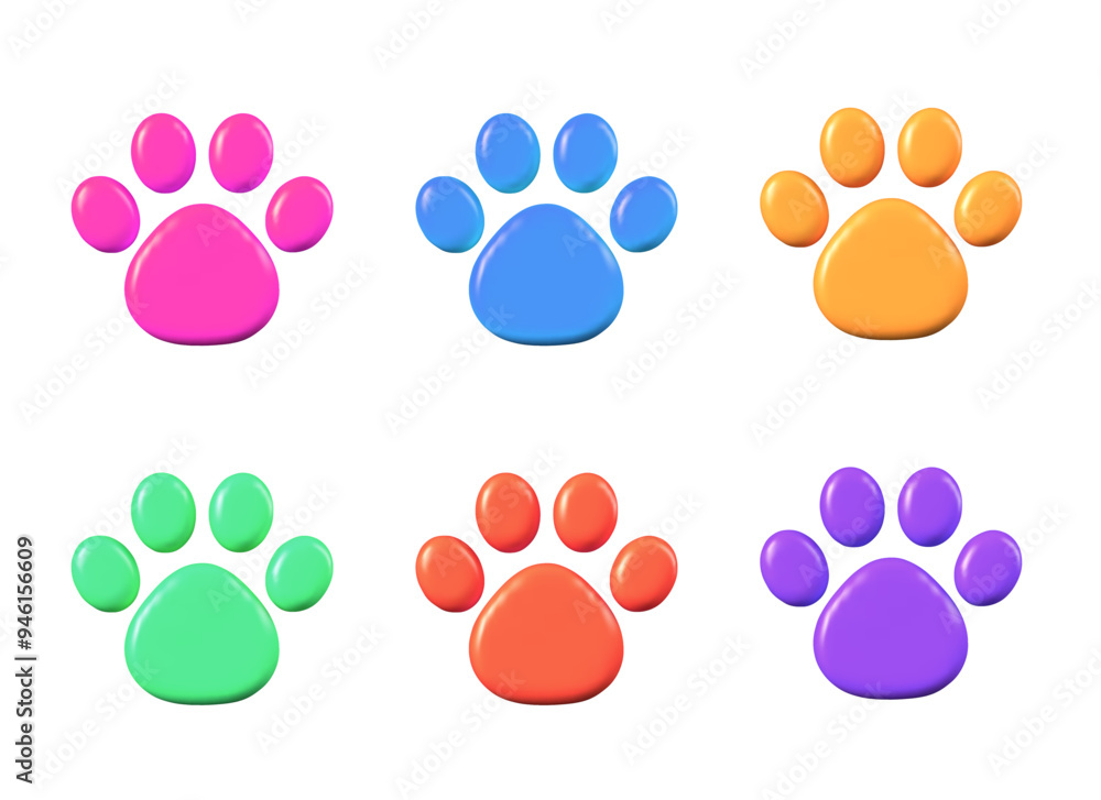 Collection of funny paw prints in different colors. Bright symbols for ...