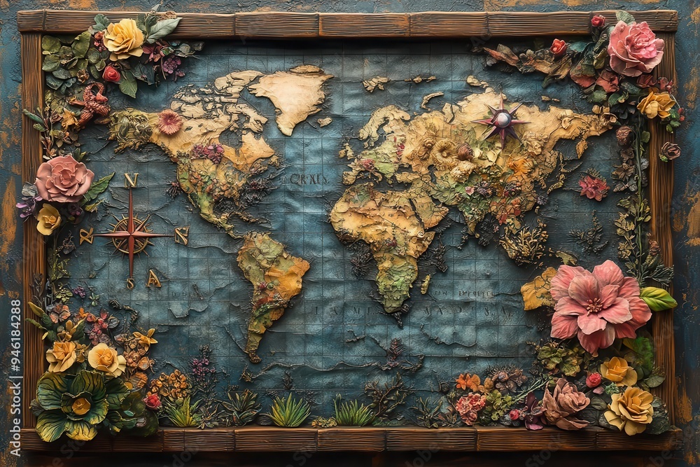 ancient map reimagined as living ecosystem continents as giant flora ...