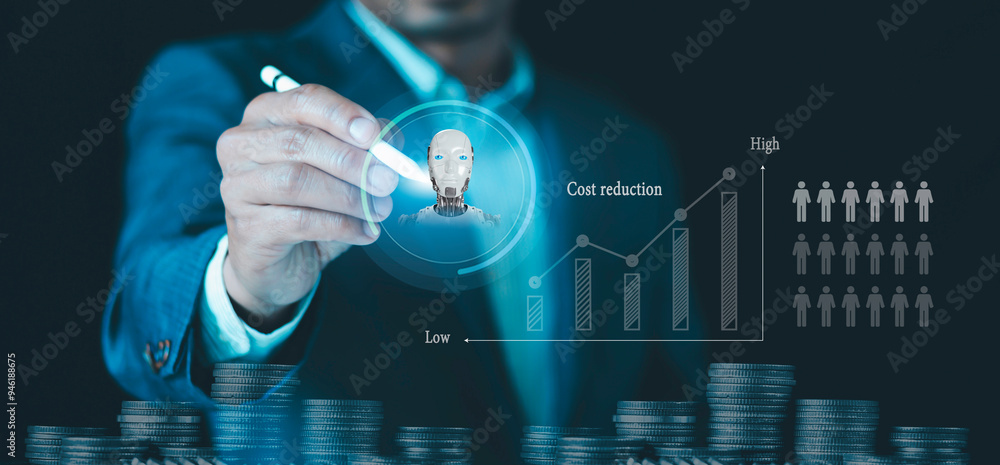 Cost reduction business finance concept, Businessman use Robot AI ...