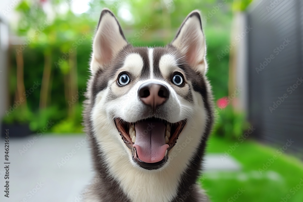 Funny Siberian Husky making a goofy face, captured in a close-up photo ...