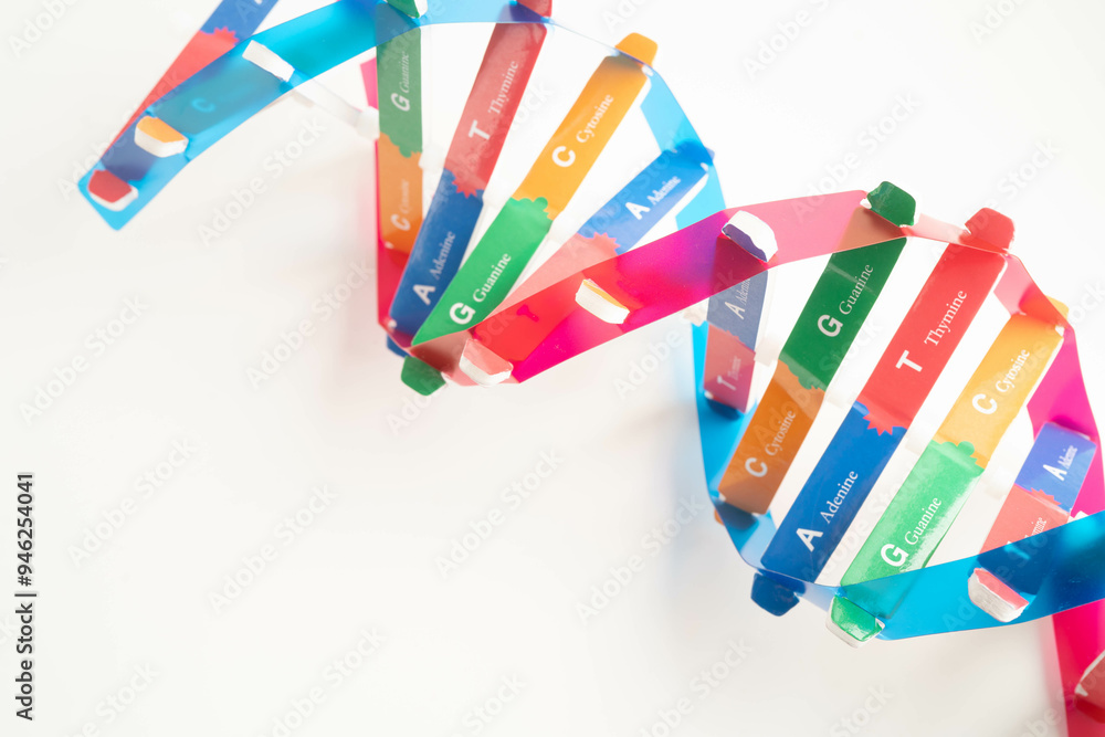 Deoxyribonucleic acid or DNA, double helix chains structure formed by ...