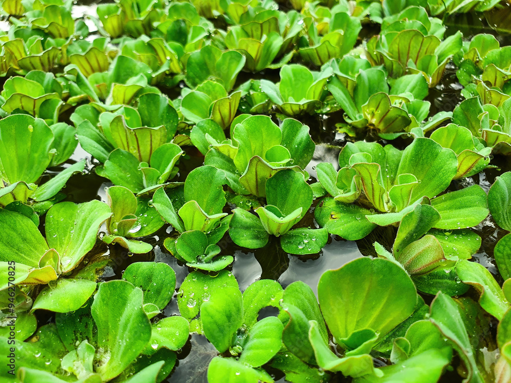 Common water hyacinth plant (Eichhornia crassipes) floating in water ...