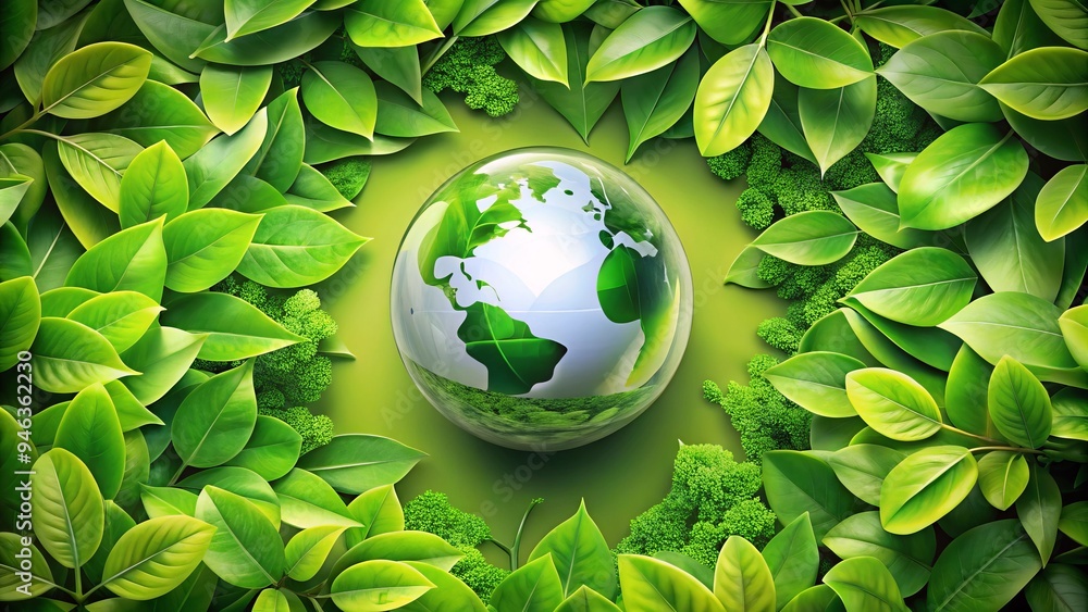 Sustainable and eco-friendly background with green leaves, recycling ...