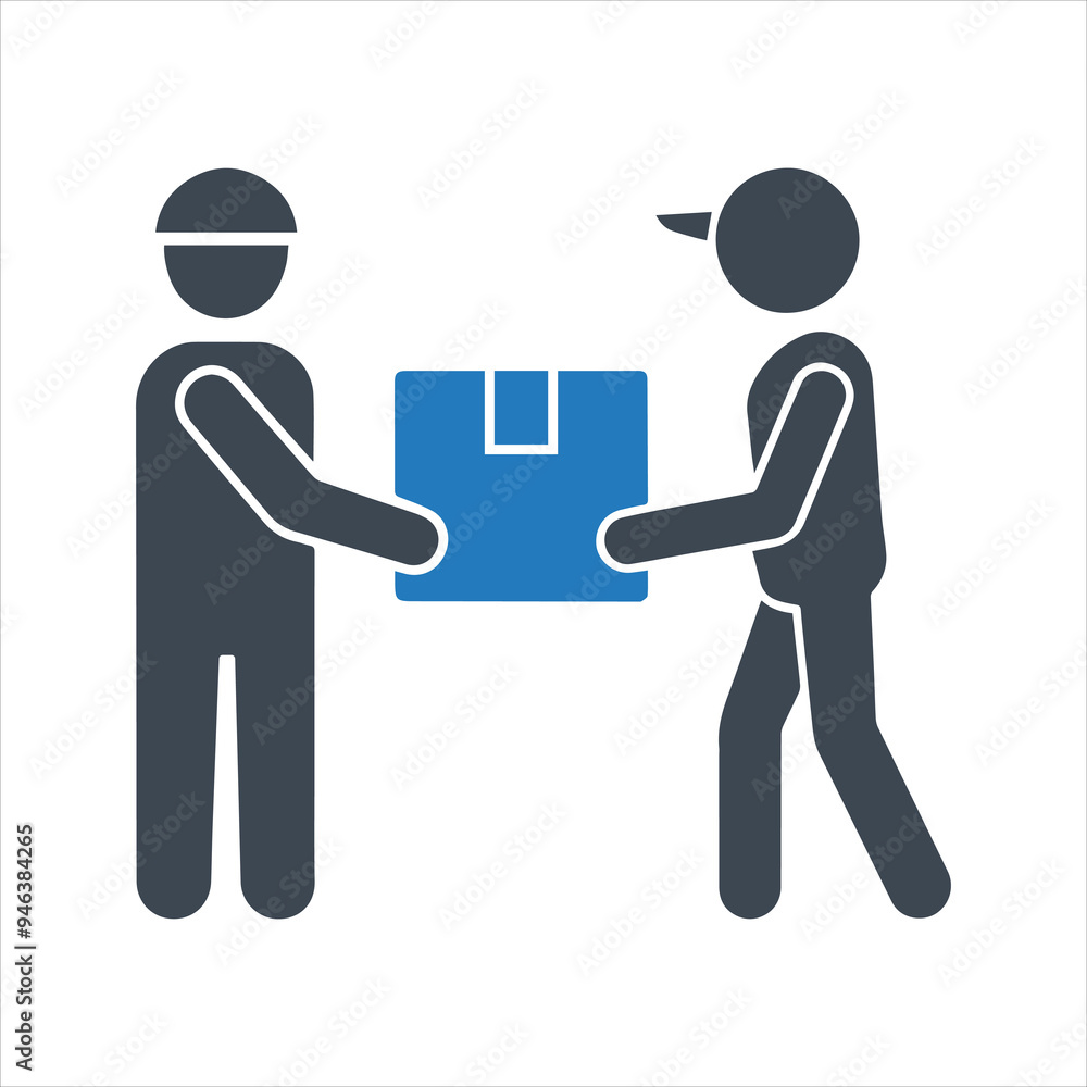 Delivery icon. Receiving parcel from delivery man. Cardboard box icon ...