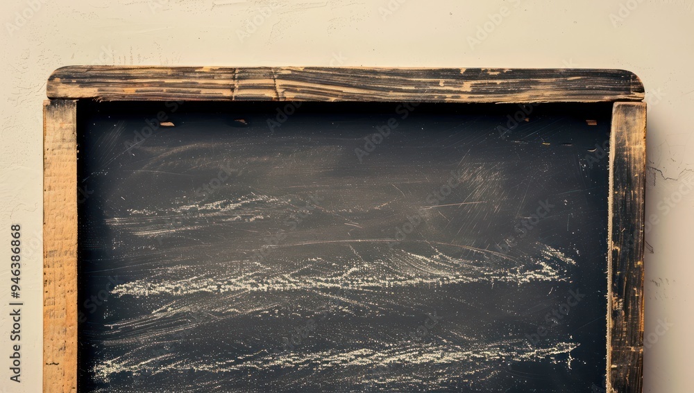 Educational blackboard with wooden edges against a soft beige ...