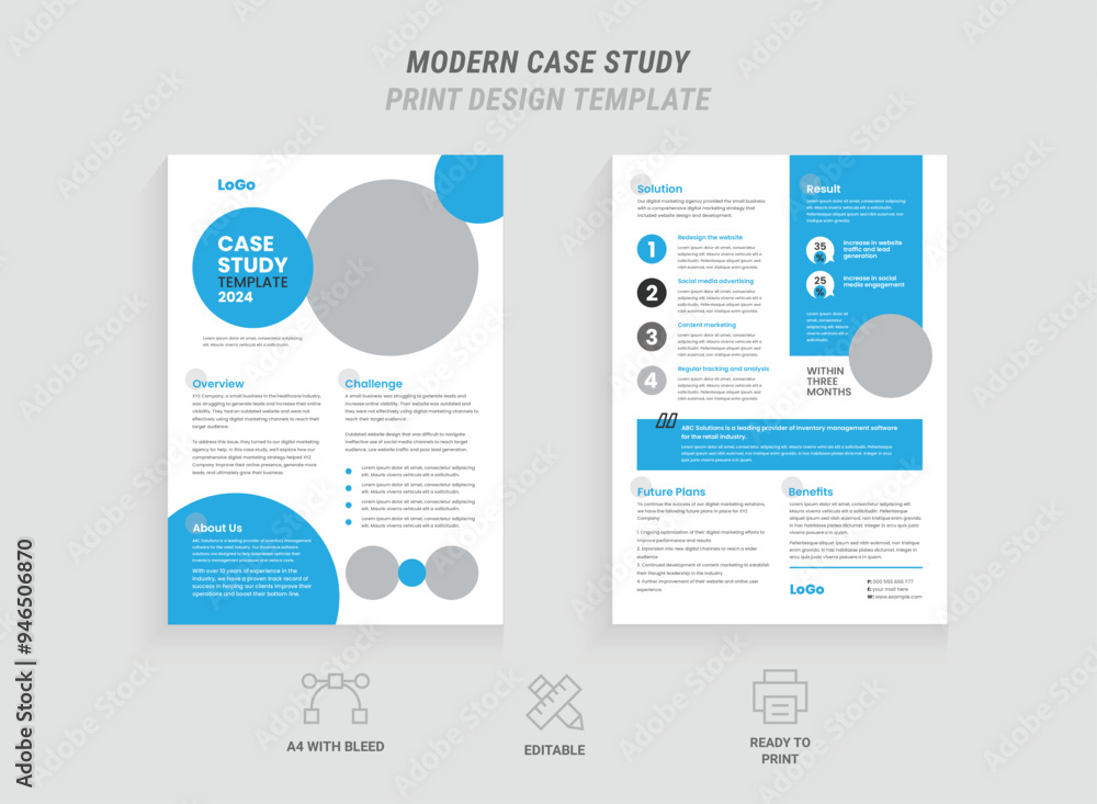 Professional Case Study Template Layout, Creative Double-Sided Flyer, Business Case Study Design ...