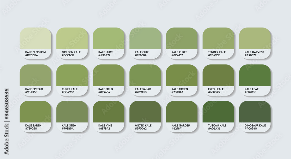 Kale Color Palette, Kale Green Color Guide Palette with Color Names ...