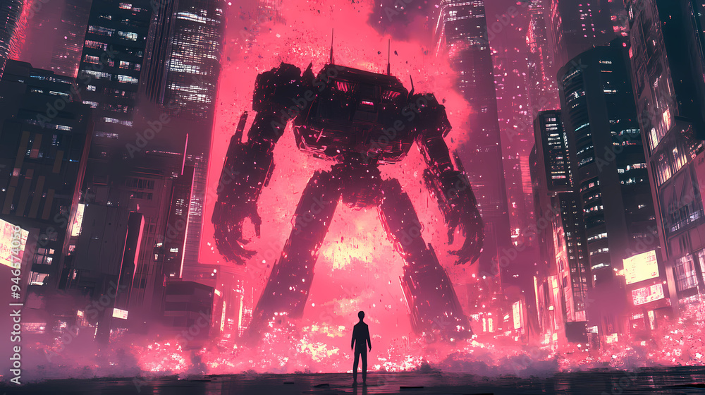 Epic Showdown: Human vs Machine Robot in a War for Survival Stock ...