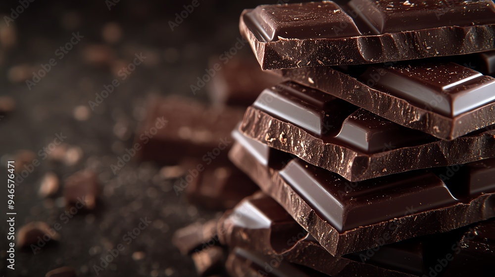 Close-up shot, gourmet chocolate bars, carefully stacked in a tower ...