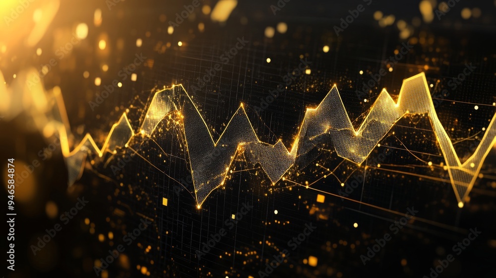 A professional gold trading graph with a line chart and markers ...