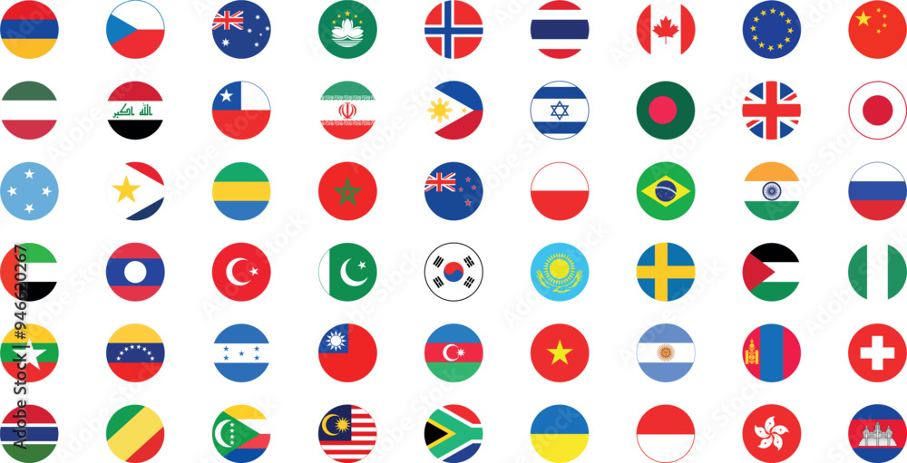 National flags in circle shape. National flags set. World flags. Flags of countries Stock Vector ...