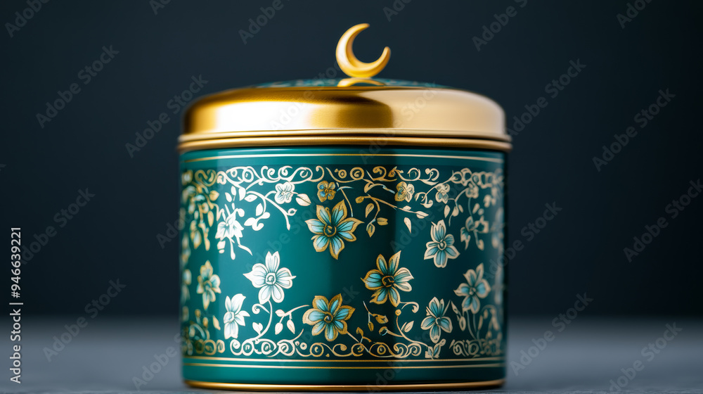 Festive tin container design for Ramadan featuring intricate floral ...