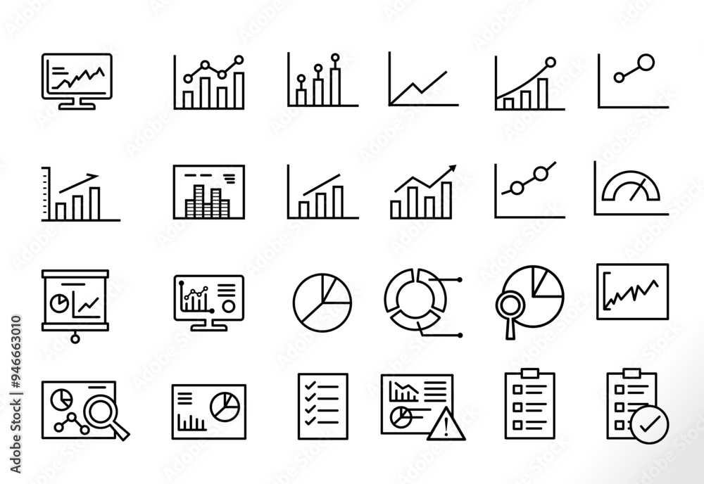 vector graph chart and pie chart icon set (solid black fill). startup ...