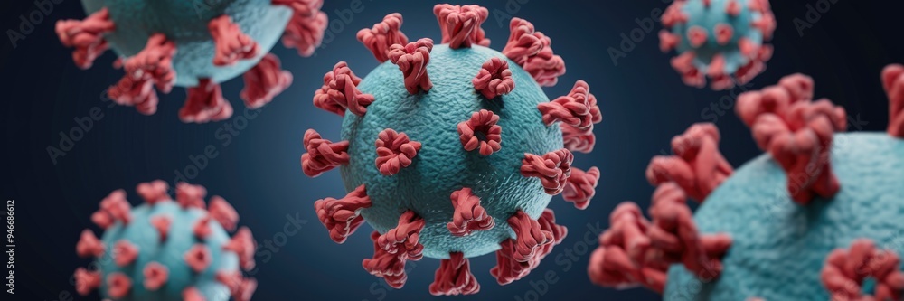 Conceptual representation of a highly infectious virus featuring spike ...