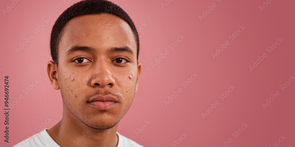 Close up photo of young african american man worried about skin ...