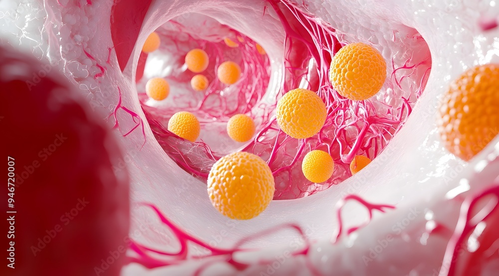 Illustration Stock 3D illustration showing cholesterol particles in a ...