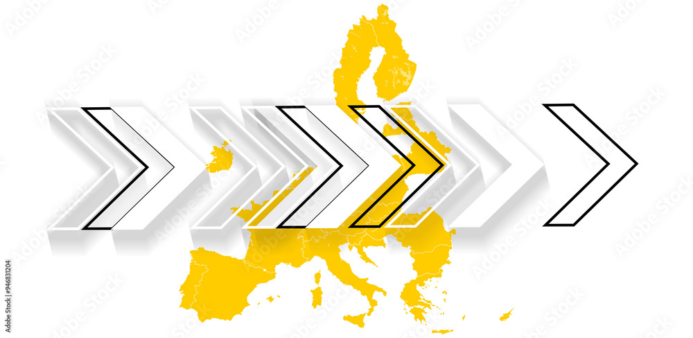 map of the European Union, EU, Europe, state-boprder arrows from left ...