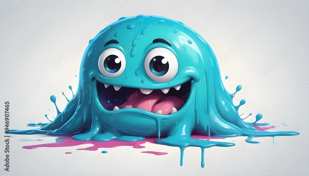 Colorful Blue Slime Painting Cute Fantasy Monster Character Background ...