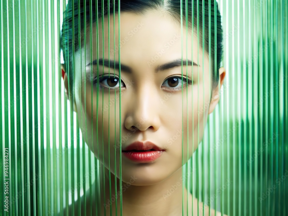 Digital woman face for AI technology concept. Glitched and corrupted ...