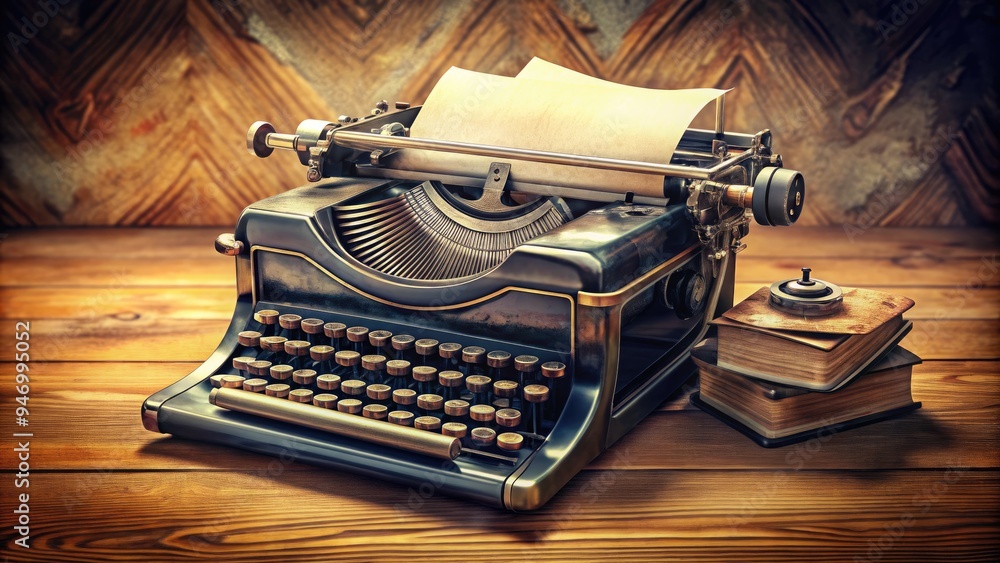 Vintage-inspired detailed sketch of a retro typewriter with curled ...