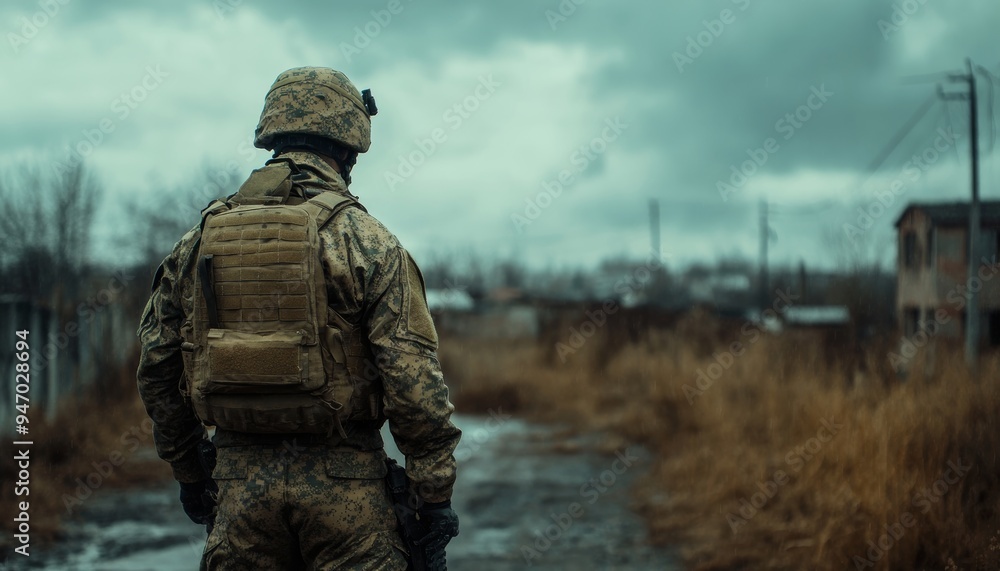 Special unit fighter turns to menacingly gaze at enemy captivating back ...